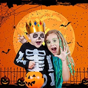 CYLYH 7x5ft Happy Halloween Orange Backdrop Halloween Eve BackdropHalloween Party Lantern Moon Bat Spider Web Graveyard Fence Photography Background Party Decorations