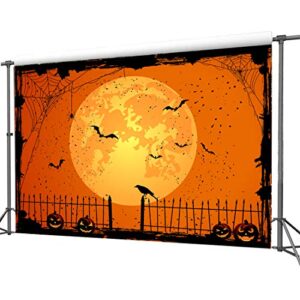 CYLYH 7x5ft Happy Halloween Orange Backdrop Halloween Eve BackdropHalloween Party Lantern Moon Bat Spider Web Graveyard Fence Photography Background Party Decorations