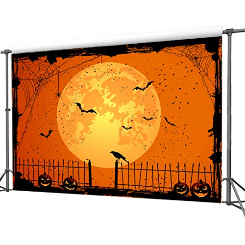 CYLYH 7x5ft Happy Halloween Orange Backdrop Halloween Eve BackdropHalloween Party Lantern Moon Bat Spider Web Graveyard Fence Photography Background Party Decorations