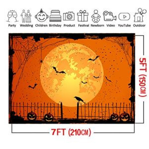 CYLYH 7x5ft Happy Halloween Orange Backdrop Halloween Eve BackdropHalloween Party Lantern Moon Bat Spider Web Graveyard Fence Photography Background Party Decorations