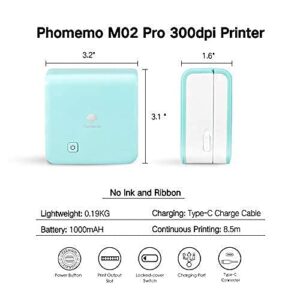 Phomemo M02 Pro Pocket Printer - with 3 Rolls Transparent Gold Paper， Compatible with iOS + Android for Plan Journal, Study Notes, Art Creation, Work, Gift