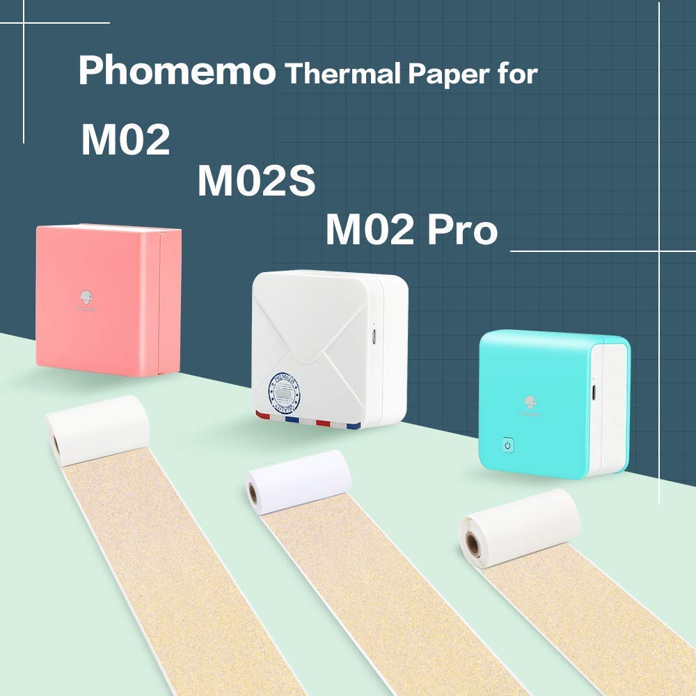 Phomemo M02 Pro Pocket Printer - with 3 Rolls Transparent Gold Paper， Compatible with iOS + Android for Plan Journal, Study Notes, Art Creation, Work, Gift