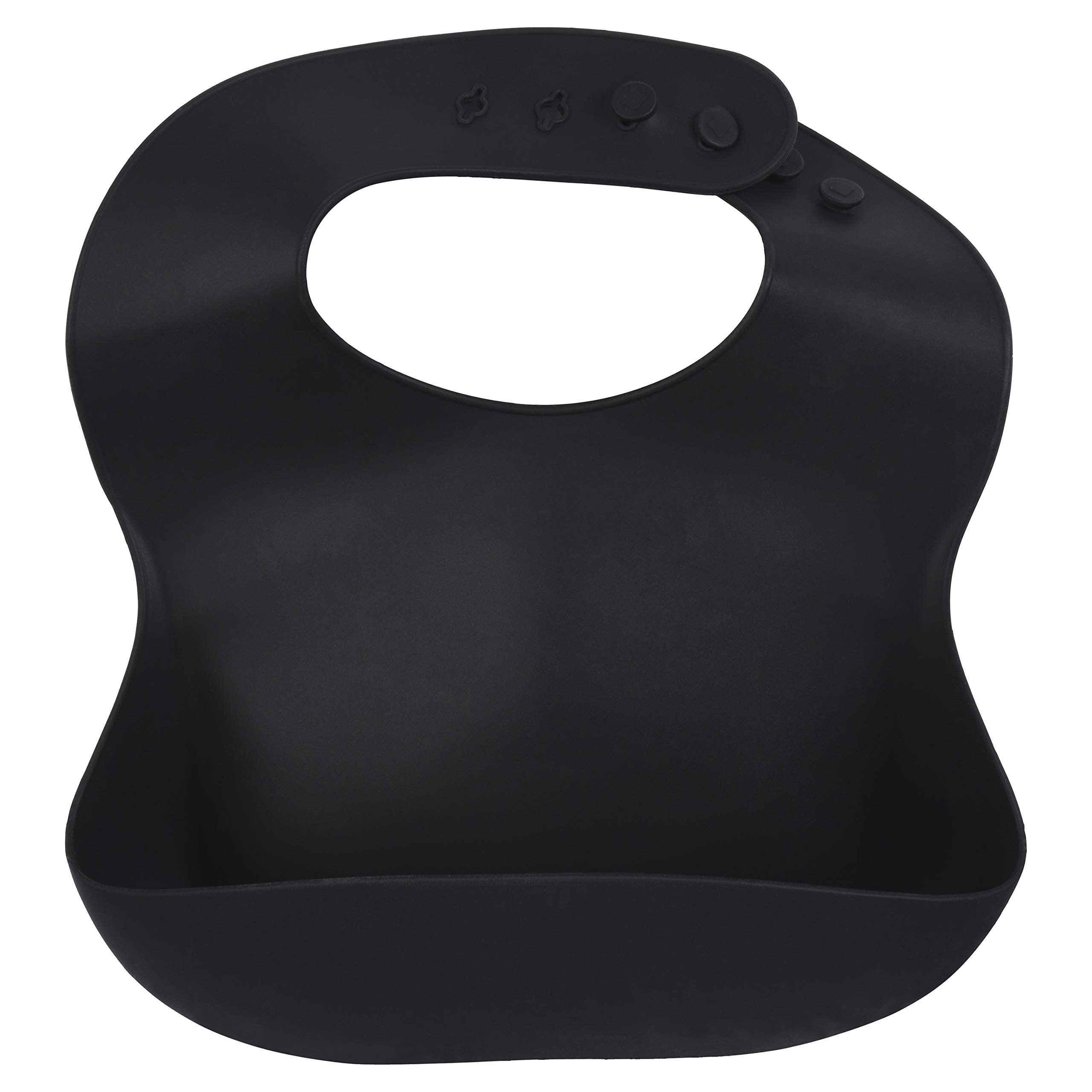 Three Little Tots Modern Silicone Baby Bib – Adjustable Fit Waterproof Catch Bibs ((Black)