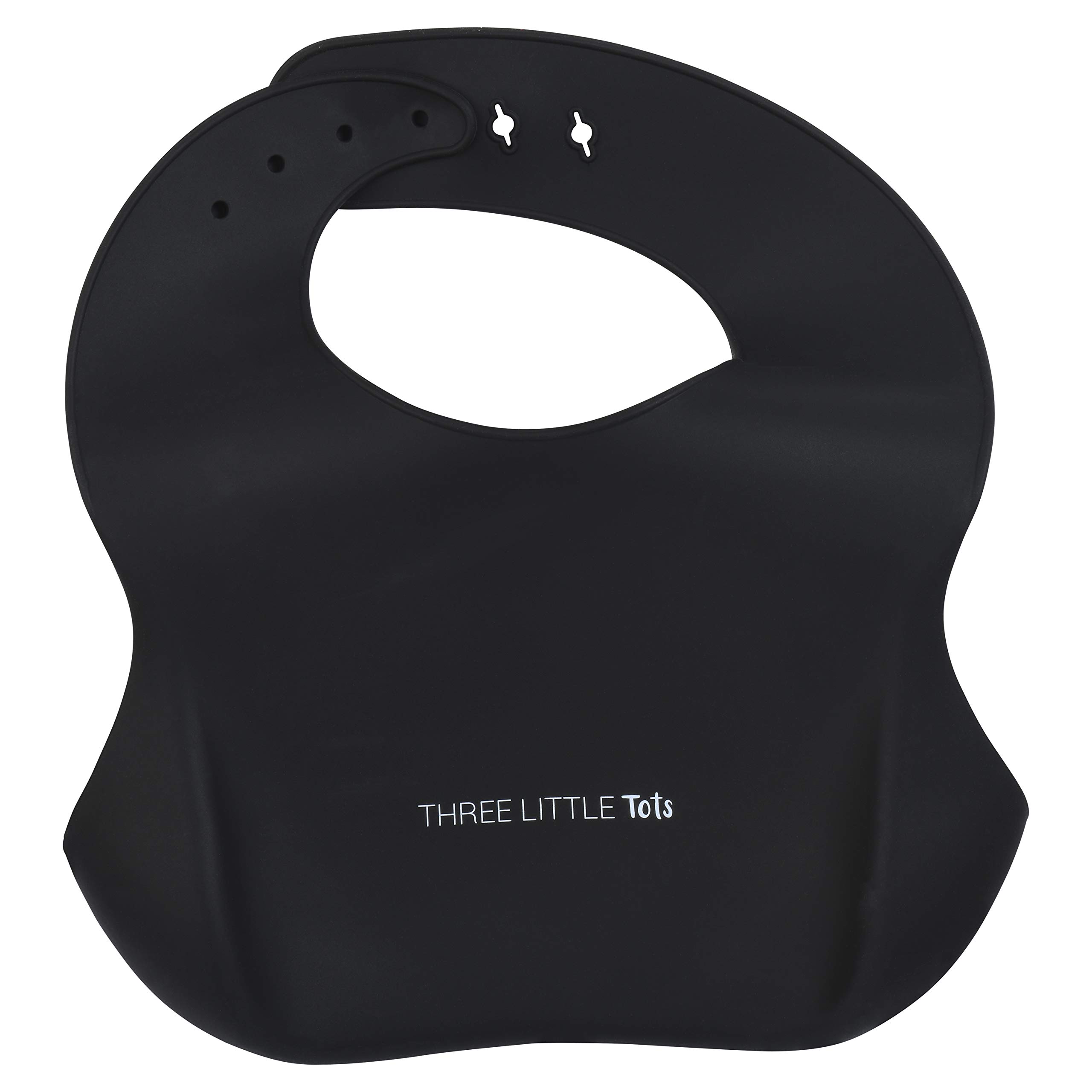 Three Little Tots Modern Silicone Baby Bib – Adjustable Fit Waterproof Catch Bibs ((Black)