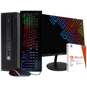 hp 600 g2 desktop computer pc, intel i5, 16gb, 2tb, windows 10 pro, 24 lcd monitor, microsoft office 365 personal, new 16gb flash drive, rgb keyboard & mouse, wifi, dvd (renewed)