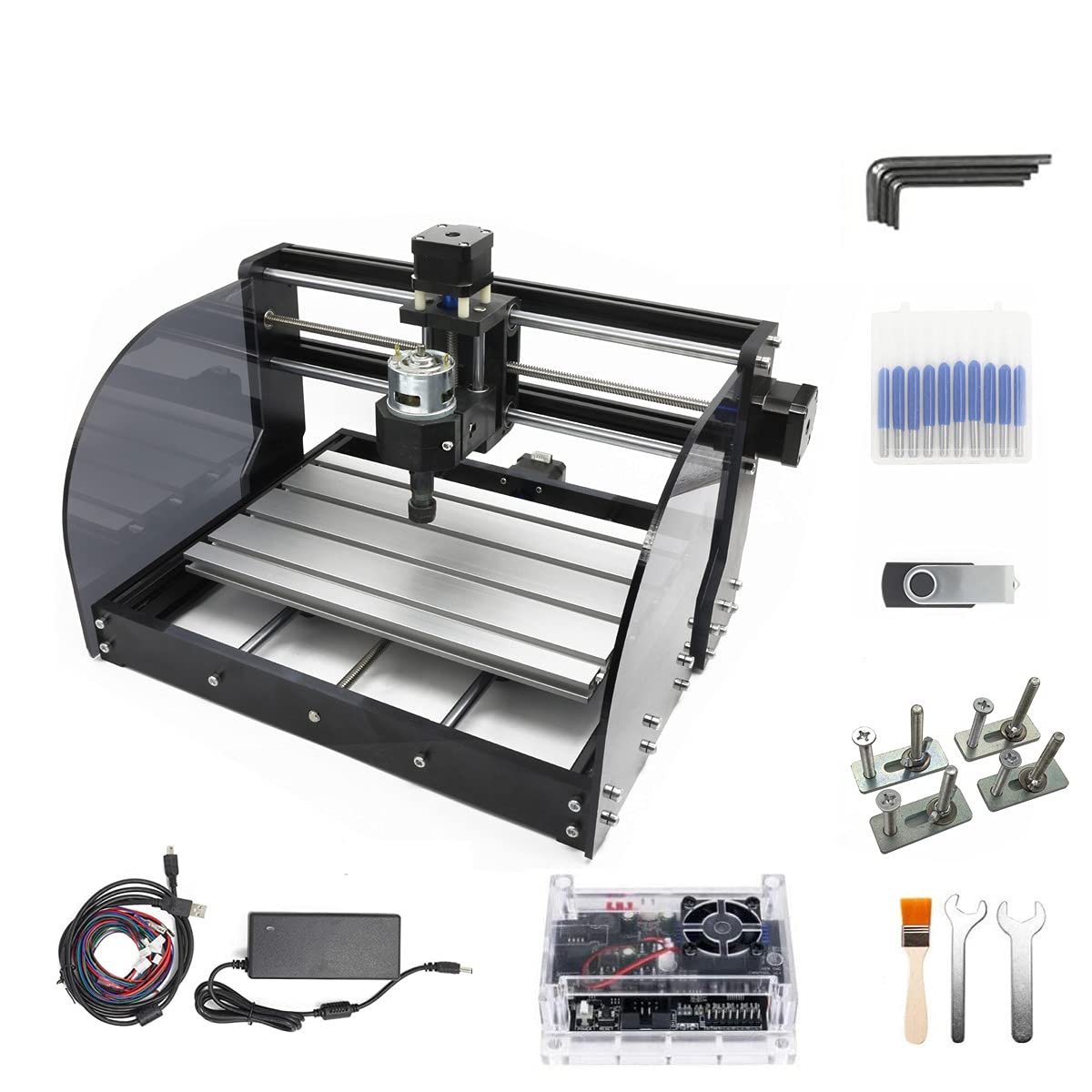 CNCTOPBAOS CNC 3018 Pro Max 3 Axis Desktop DIY Mini Wood Router Kit Engraver Woodworking PCB PVC Milling Engraving Carving Machine GRBL Control with ER11 Collet (3018 Pro Max)