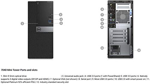 Dell Optiplex 7040 Mini-Tower Desktop PC, Intel Quad-Core i7-6700 4.0 GHz, 8GB RAM, 256GB NVMe SSD, HD Graphics 530 4K, DisplayPort, HDMI, AC Wi-Fi, Bluetooth - Windows 10 Pro (Renewed)