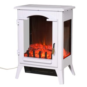 homcom 23" electric fireplace heater, fire place stove with realistic led flames and logs and overheating protection, 750w/1500w, white