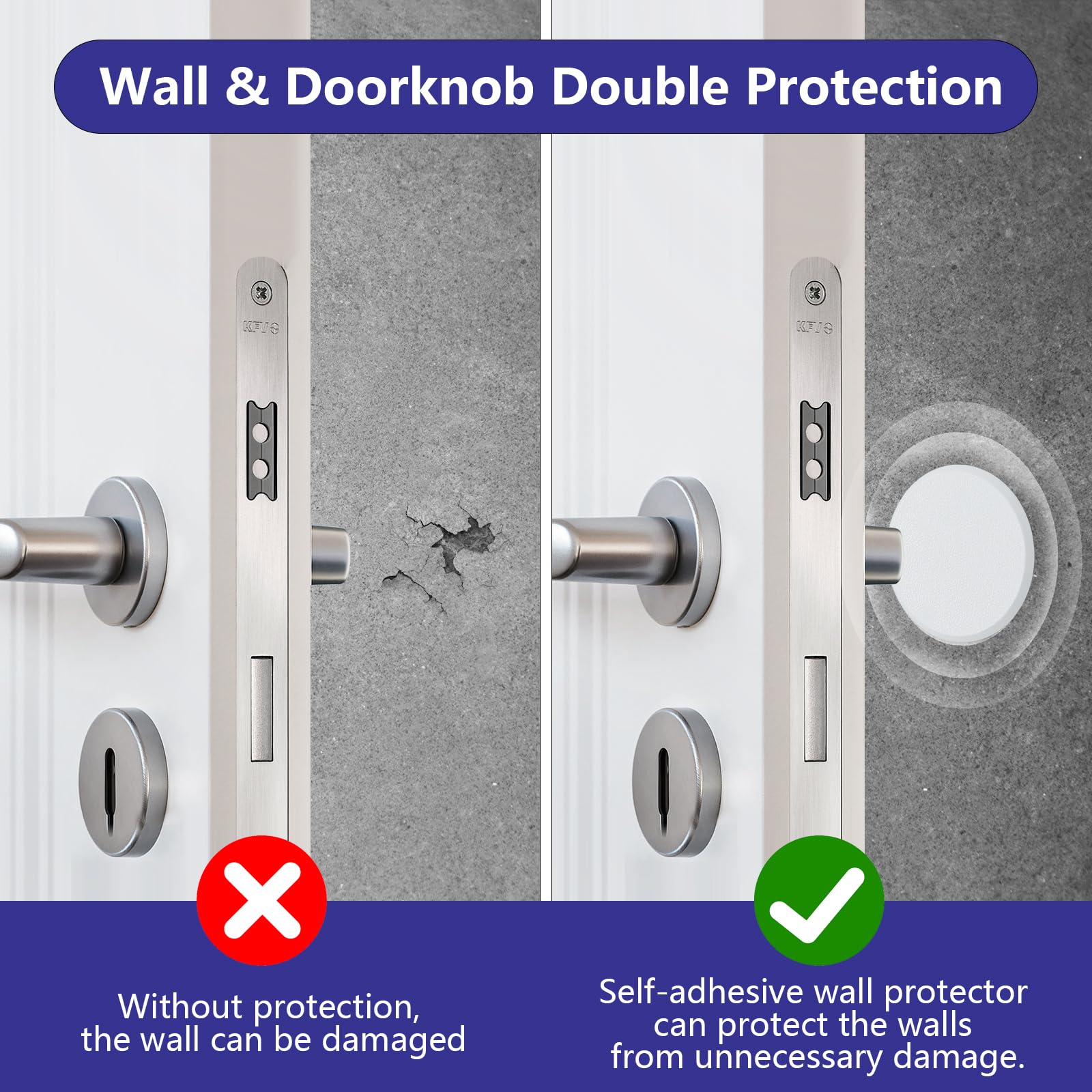 3 1/4 in Wall Protector Round, 10 Pack Doorknob Wall Shield Guard Door Stop, Rigid Vinyl Hard Wall Protection Pads White with Self Adhesive Sticker, HOME MASTER HARDWARE