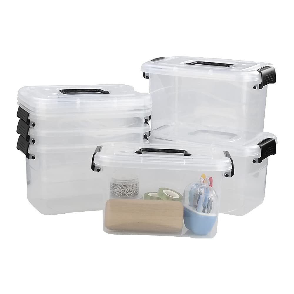 Leendines 6 Quart Small Clear Storage Box, 6 Packs Small Plastic Storage Tote Boxes