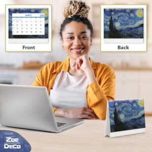 Zoe Deco 8x6 Inch 18-Month Standing Desk Calendar, Jul 2023 - Dec 2024 Tent Style Flip Calendar, Impressionist Masters