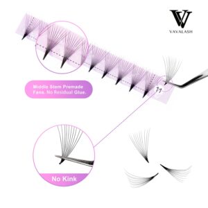 Eyelash Extensions 3D 4D 5D 6D 8D 9D 10D Thickness 0.07/0.1 C/D Curl Eyelashes Middle Stem & Long Stem Heat Bonded Premade Fans Russian Volume Lash Extensions Supplies (Middle Stem 10D-0.07-D-8-15mm)