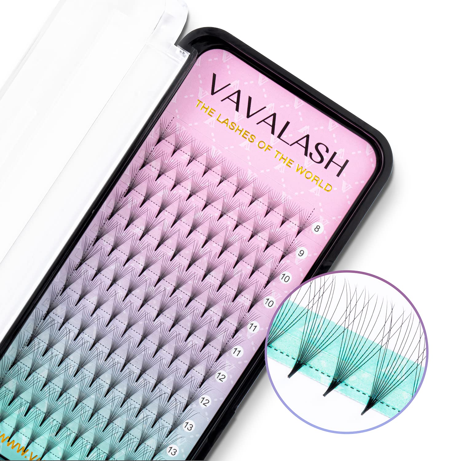 Eyelash Extensions 3D 4D 5D 6D 8D 9D 10D Thickness 0.07/0.1 C/D Curl Eyelashes Middle Stem & Long Stem Heat Bonded Premade Fans Russian Volume Lash Extensions Supplies (Middle Stem 10D-0.07-D-8-15mm)