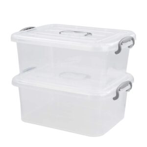 minekkyes 2 packs plastic storage box, clear latching storage bin with lids/handles, 8 l