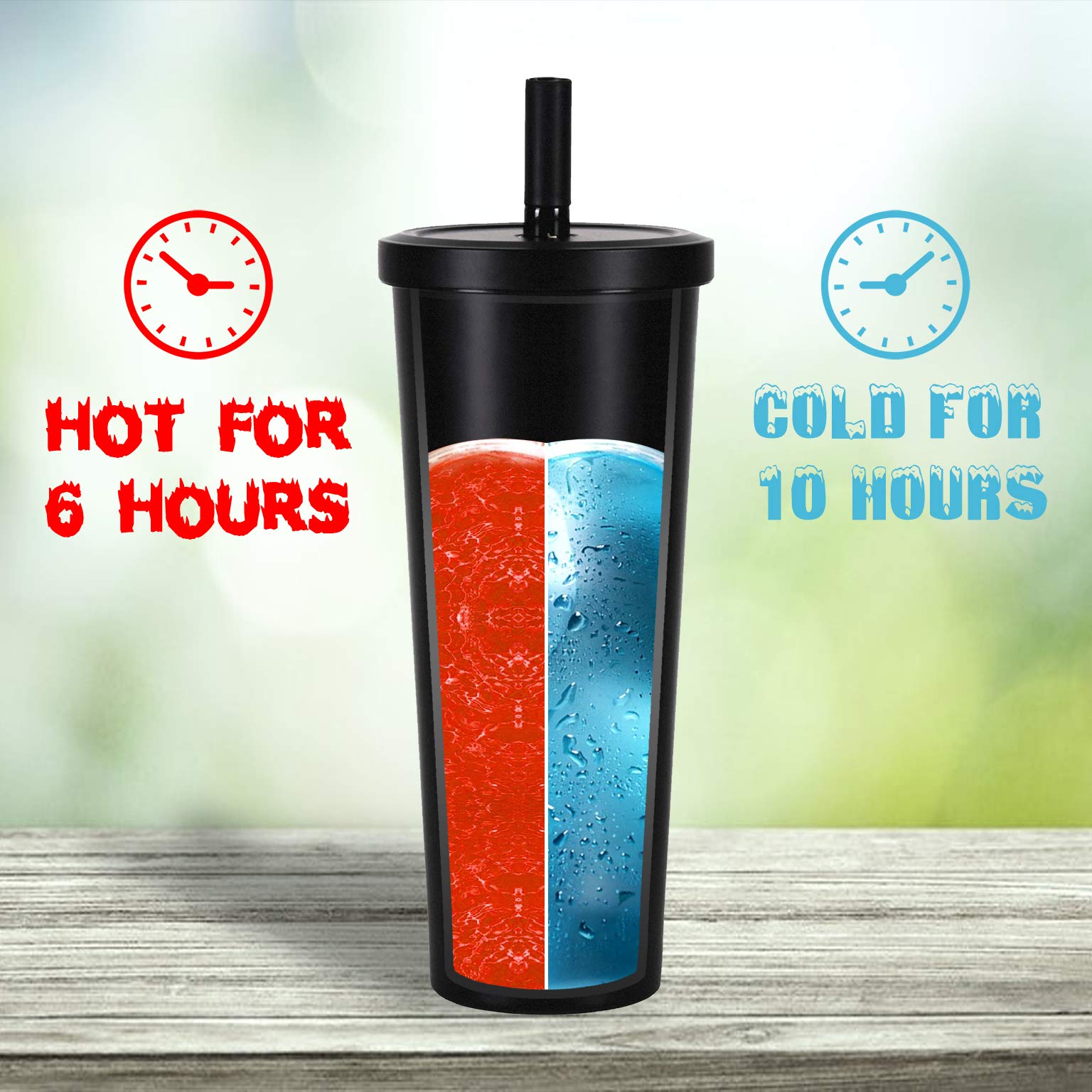 No Leak Reusable Boba Tea Cup | Tumbler in cute and unique Colors | 24 oz Large Double Wall Insulated | Wide Straw with lid and straw cleaner | Perfect for bubble milk tea or Smoothies - Black