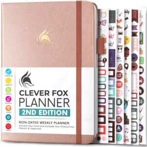 clever fox planner 2nd edition – colorful weekly & monthly goal planner, time management & productivity organizer, undated, a5 (rose gold)