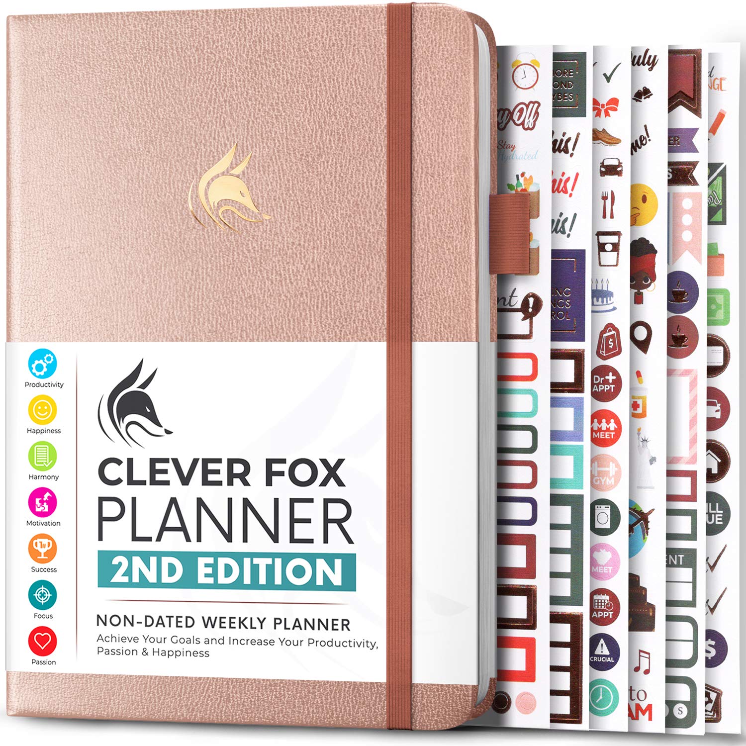 Clever Fox Planner 2nd Edition – Colorful Weekly & Monthly Goal Planner, Time Management & Productivity Organizer, Undated, A5 (Rose Gold)