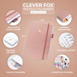 Clever Fox Planner 2nd Edition – Colorful Weekly & Monthly Goal Planner, Time Management & Productivity Organizer, Undated, A5 (Rose Gold)