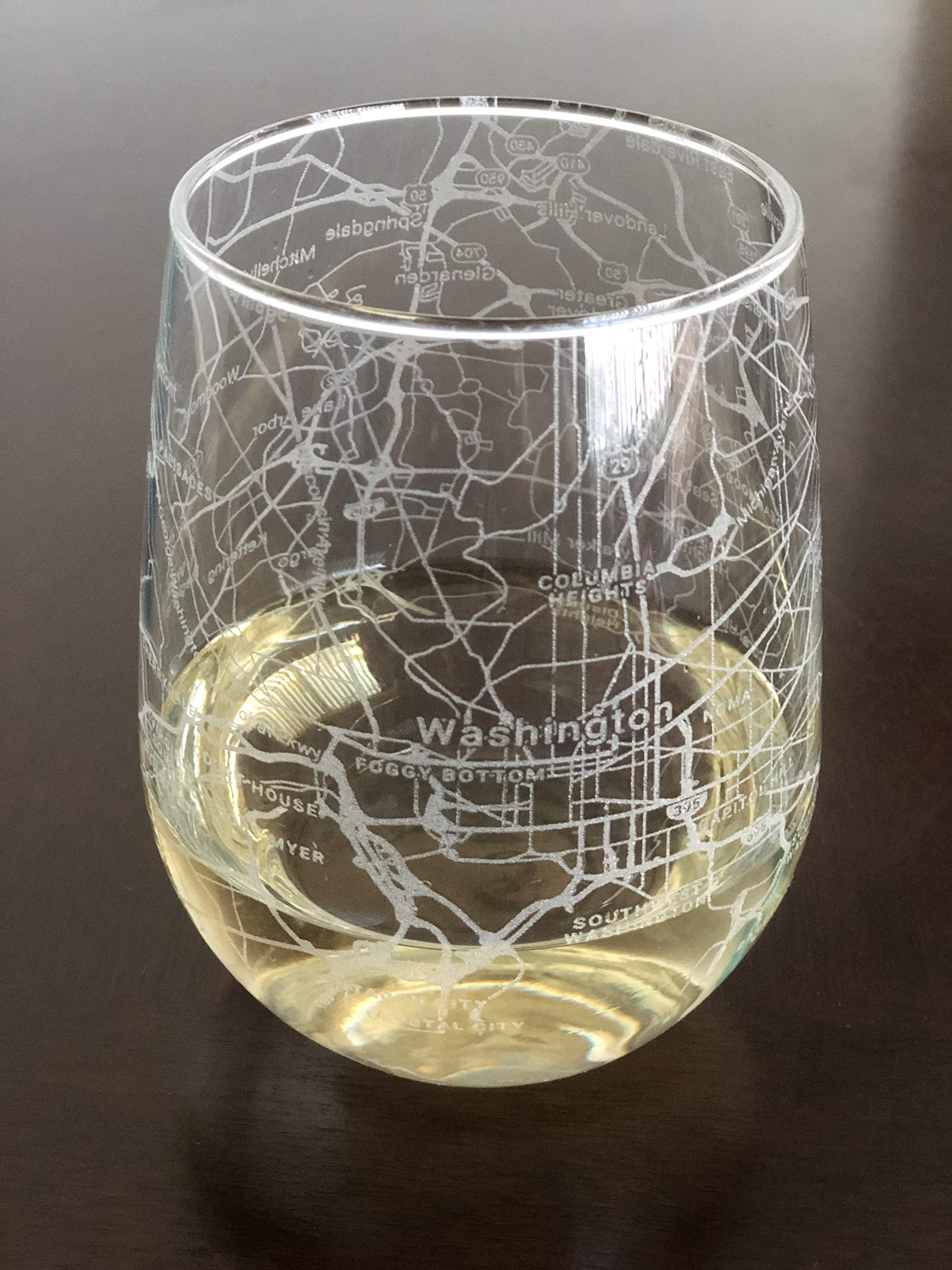 Stemless 17oz Wine Glass Urban City Map Washington DC