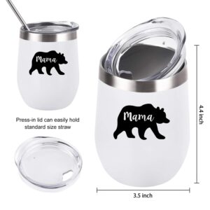 Gingprous Mama Bear, Papa Bear Couple Wine Tumbler Set, Gifts for Couples, New Parents, Pregnancy, New Mom and New Dad, 12 Oz Insulated Stainless Steel Wine Tumbler with Lid(Set of 2, Black and White)