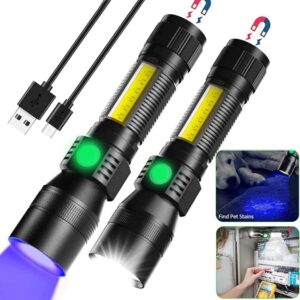 black light uv flashlight rechargeable, 3in1 super bright tactical flashlights led uv black light &redlight, 2000lumen 7modes, zoomable, waterproof pocket flashlight for pet stains detection,camping