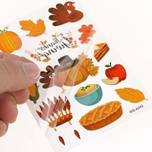 Konsait 130PCS Thanksgiving Tattoo,Thanksgiving Fall Autumn Leaves Tattoos Turkey Day Accessories Autumn Harvest Maple Festival Seasonal Decorations for Kids Girls Boy Gift