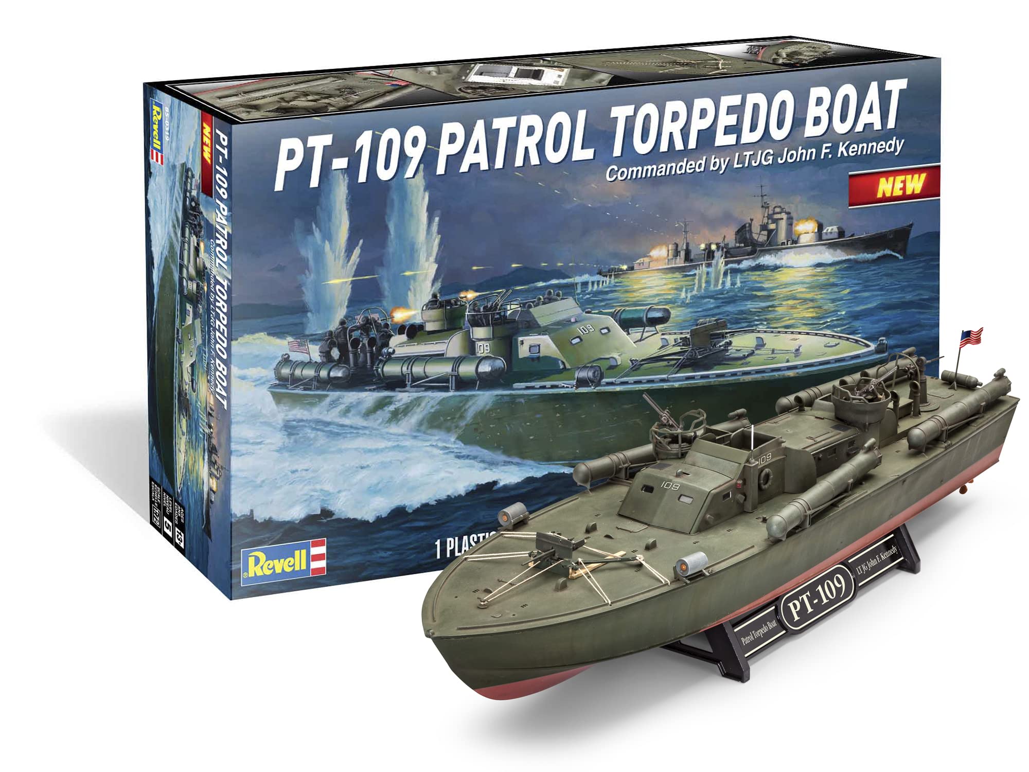 Revell 85-0319 PT-109 Patrol Torpedo Boat Commanded by LTJG John F. Kennedy Model Military Ship Kit 1:72 Scale 146-Piece Skill Level 5 Plastic Model Building Kit, Green