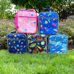 FlowFly Kids Lunch box Insulated Soft Bag Mini Cooler Back to School Thermal Meal Tote Kit for Girls, Boys, Astronaut