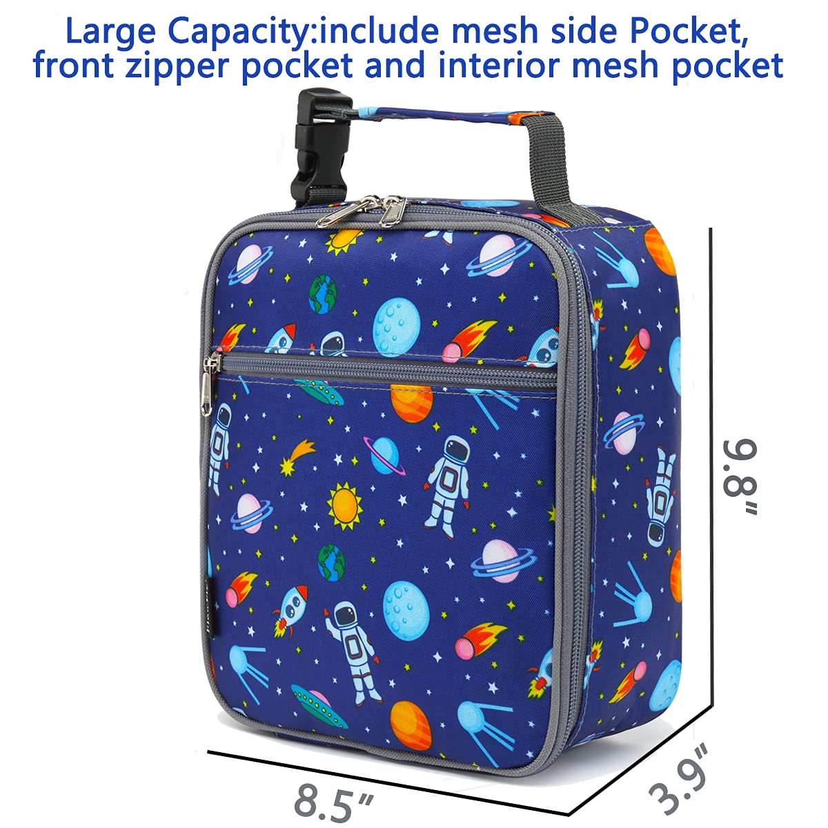 FlowFly Kids Lunch box Insulated Soft Bag Mini Cooler Back to School Thermal Meal Tote Kit for Girls, Boys, Astronaut