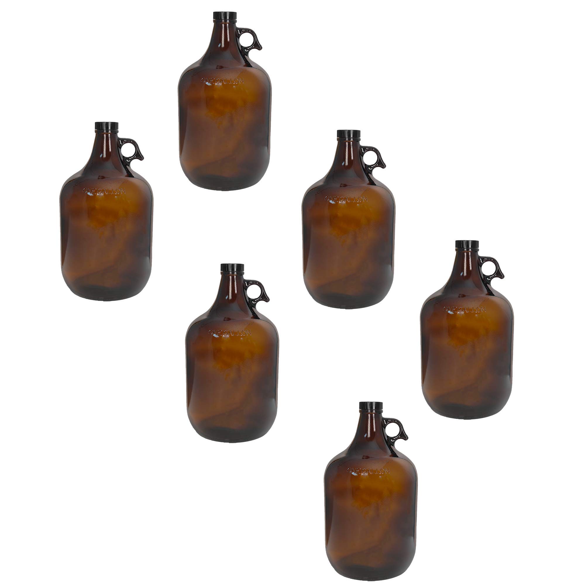 1 Gallon (128oz) Amber Glass Jug With 38mm Cap | Pack of 6 | FAST SAME DAY SHIPPING