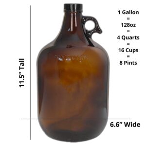 1 Gallon (128oz) Amber Glass Jug With 38mm Cap | Pack of 6 | FAST SAME DAY SHIPPING