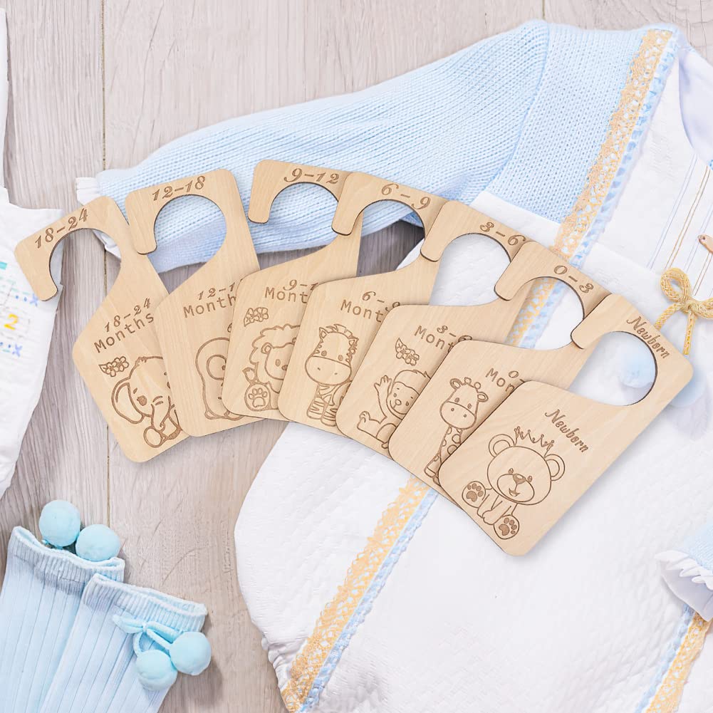 Gigicloud 7pcs Baby Closet Dividers for Clothes Organizer, Wooden Baby Closet Size Divider Organizer Set Clothing Dividers 0-24 Months Baby Clothes Size Hanger Organizer for Newborn Baby Clothes