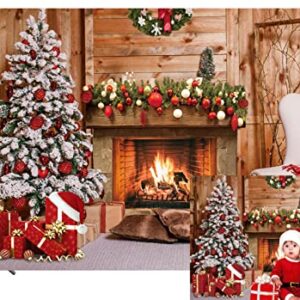 LTLYH 7x5ft Winter Christmas Photo Backdrop Christmas Rustic Fireplace Wooden House Decoration Backdrop Baby Kids Party Decorations Portrait Cake Table Banner Photo Studio Props 111