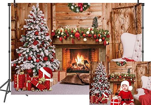 LTLYH 7x5ft Winter Christmas Photo Backdrop Christmas Rustic Fireplace Wooden House Decoration Backdrop Baby Kids Party Decorations Portrait Cake Table Banner Photo Studio Props 111