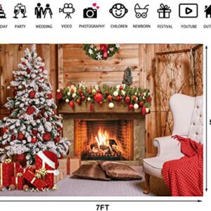 LTLYH 7x5ft Winter Christmas Photo Backdrop Christmas Rustic Fireplace Wooden House Decoration Backdrop Baby Kids Party Decorations Portrait Cake Table Banner Photo Studio Props 111