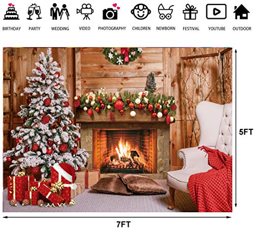 LTLYH 7x5ft Winter Christmas Photo Backdrop Christmas Rustic Fireplace Wooden House Decoration Backdrop Baby Kids Party Decorations Portrait Cake Table Banner Photo Studio Props 111