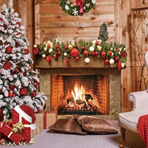 LTLYH 7x5ft Winter Christmas Photo Backdrop Christmas Rustic Fireplace Wooden House Decoration Backdrop Baby Kids Party Decorations Portrait Cake Table Banner Photo Studio Props 111