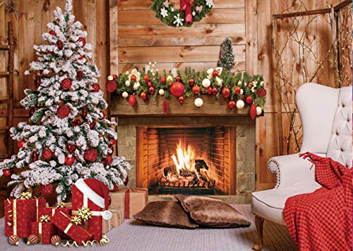 LTLYH 7x5ft Winter Christmas Photo Backdrop Christmas Rustic Fireplace Wooden House Decoration Backdrop Baby Kids Party Decorations Portrait Cake Table Banner Photo Studio Props 111