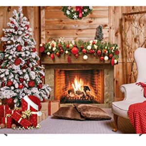 LTLYH 7x5ft Winter Christmas Photo Backdrop Christmas Rustic Fireplace Wooden House Decoration Backdrop Baby Kids Party Decorations Portrait Cake Table Banner Photo Studio Props 111