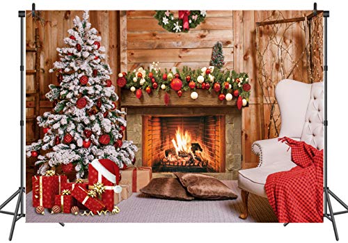 LTLYH 7x5ft Winter Christmas Photo Backdrop Christmas Rustic Fireplace Wooden House Decoration Backdrop Baby Kids Party Decorations Portrait Cake Table Banner Photo Studio Props 111