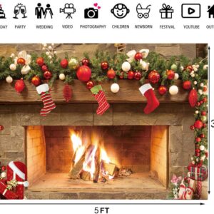 LTLYH 5x3ft Christmas Fireplace Theme Backdrop Merry Christmas Eve Photo Studio Backdrop Christmas Trees Xmas Gifts Backgrounds for Photography 109……