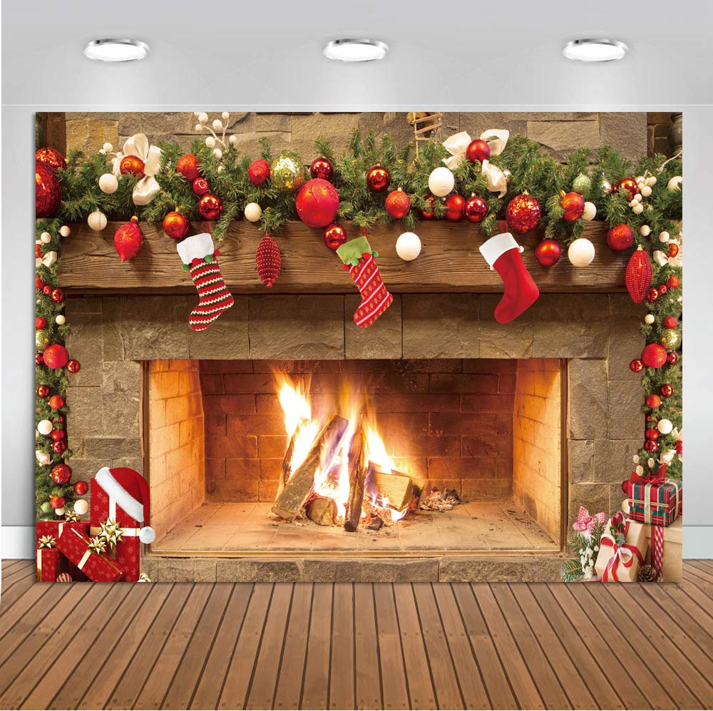 LTLYH 5x3ft Christmas Fireplace Theme Backdrop Merry Christmas Eve Photo Studio Backdrop Christmas Trees Xmas Gifts Backgrounds for Photography 109……