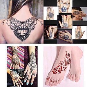 Temporary Tattoos Kit, 4Pcs Semi Permanent Tattoo Paste Cones, India Body DIY Art Painting for Women Men Kids, Summer Trend Freehand Plaste with 3 Colors(1Pc Bottle,4Pcs Nozzles)20Pcs Adhesive Stencil