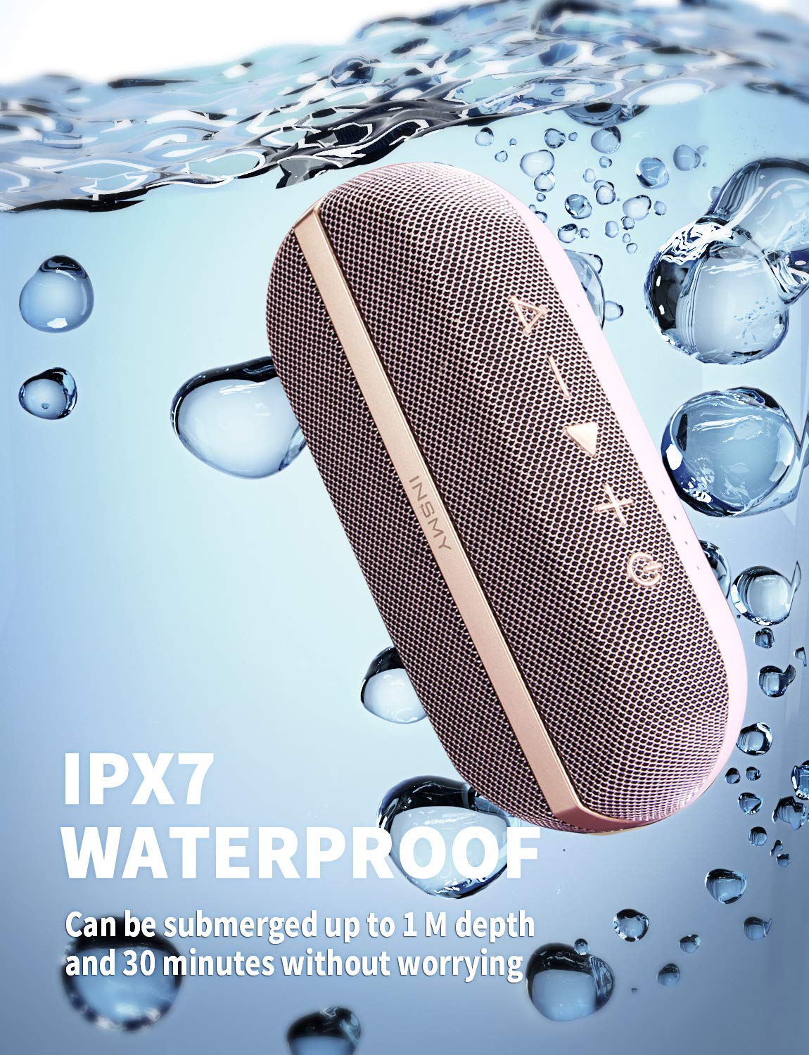 INSMY Portable Bluetooth Speakers, IPX7 Waterproof Floating 20W Wireless Speaker Loud Sound Rich Bass, Stereo Pairing Max 40W, 24 Hours Built-in Mic for Outdoors Camping Pool (Purple)