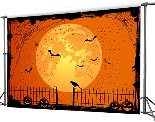 CHAIYA 7x5ft Happy Halloween Backdrop Jack O'Lantern Pumpkin Lantern Orange Night Moon Bat Spider Web Graveyard Fence Photography Background CY-126