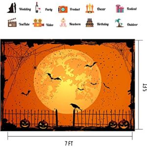 CHAIYA 7x5ft Happy Halloween Backdrop Jack O'Lantern Pumpkin Lantern Orange Night Moon Bat Spider Web Graveyard Fence Photography Background CY-126