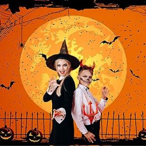 CHAIYA 7x5ft Happy Halloween Backdrop Jack O'Lantern Pumpkin Lantern Orange Night Moon Bat Spider Web Graveyard Fence Photography Background CY-126