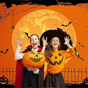 CHAIYA 7x5ft Happy Halloween Backdrop Jack O'Lantern Pumpkin Lantern Orange Night Moon Bat Spider Web Graveyard Fence Photography Background CY-126