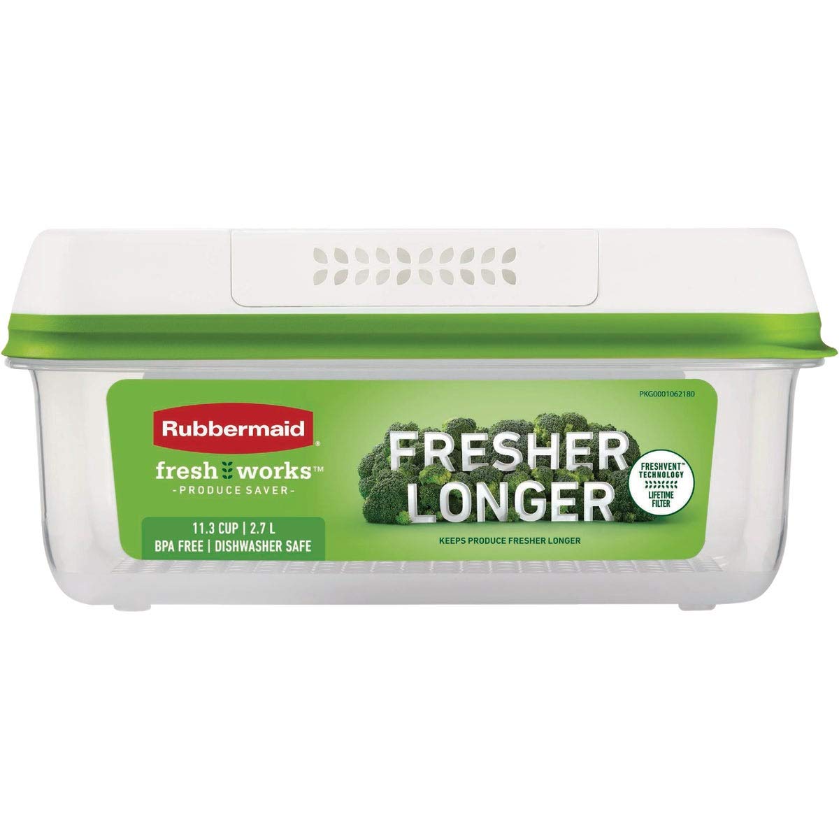 Rubbermaid FreshWorks Saver, Large Short Produce Storage Container, 11.3-Cup, Clear