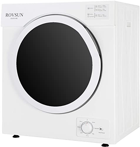 ROVSUN 13LBS Portable Clothes Dryer, 3.2 Cu. Ft Tumble Laundry Dryer Machine with Stainless Steel Tub, Easy Control Knob, 7 Drying Modes-1500W, White